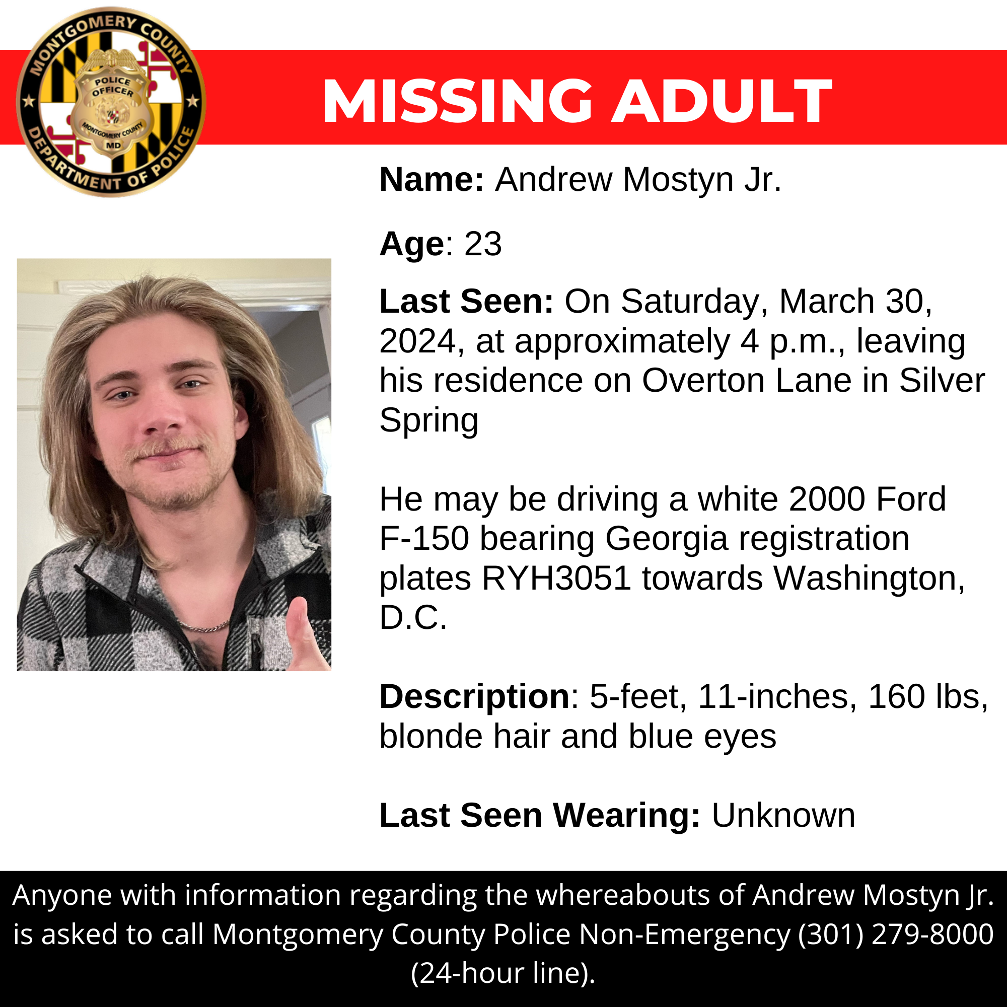 Concern for Missing Twenty-Three-Year-Old - MocoFeed - MOCO Feed